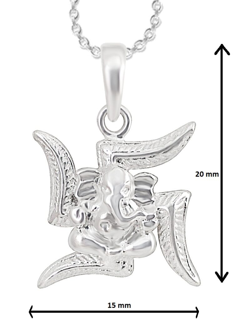 MJ Ganesha Carved Swastik Pendant in Pure 92.5 Sterling Silver - Parnika